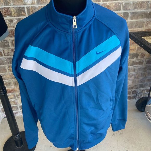 Nike | Jackets & Coats | Nike Blue Retro Pattern Swoosh Full Zip Track ...